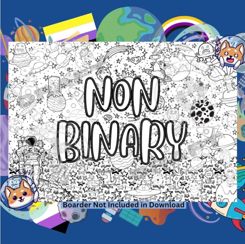 Non Binary Space Theme LGBTQIA A3 Printable Colouring Page, Coloring ...