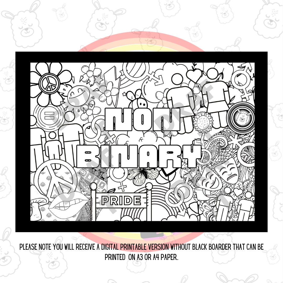 Non Binary LGBTQIA+ A3 Printable Colouring Page, Coloring Page, Pride Coloring, Digital ...