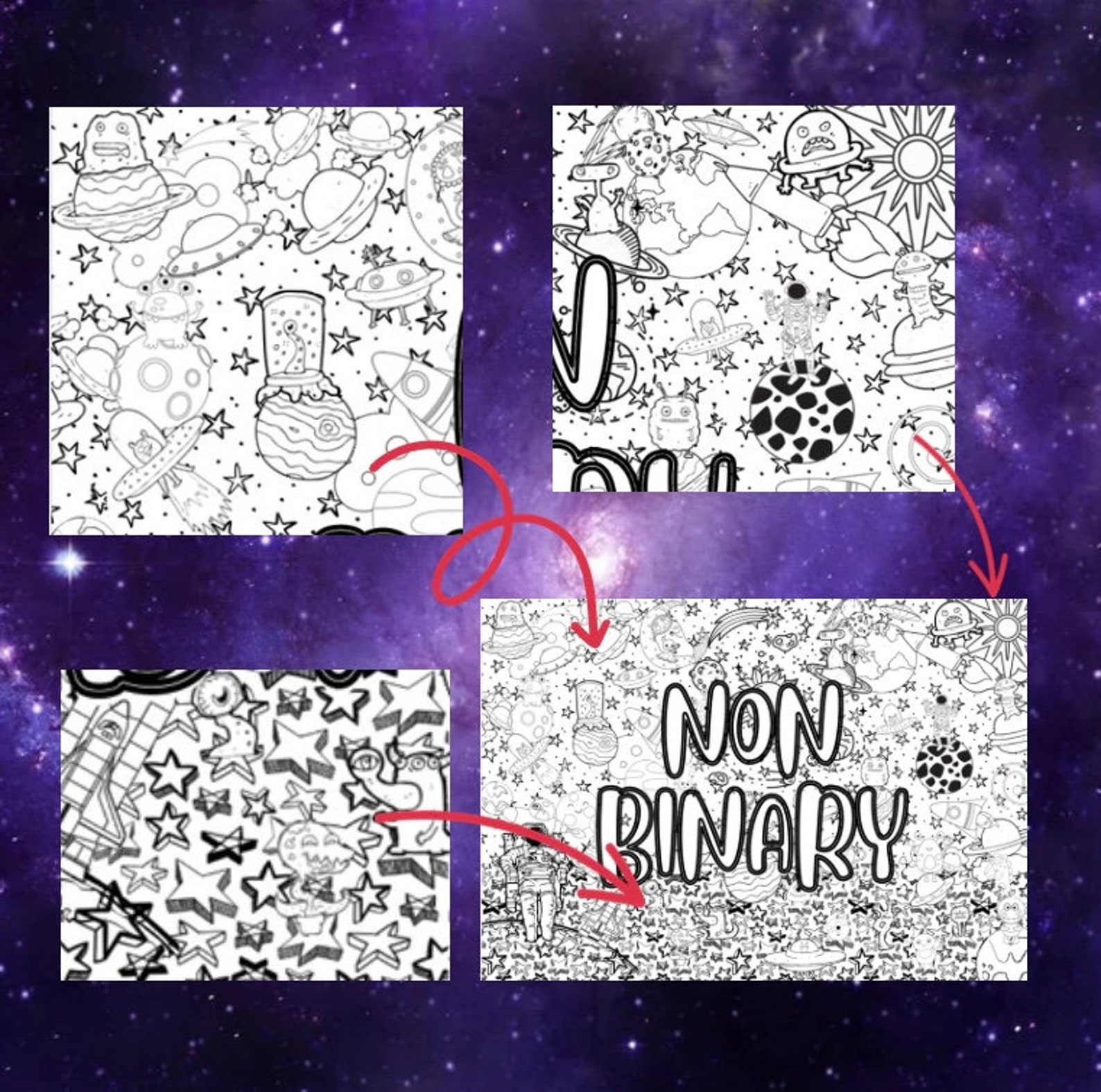 Non Binary Space Theme LGBTQIA A3 Printable Colouring Page, Coloring ...