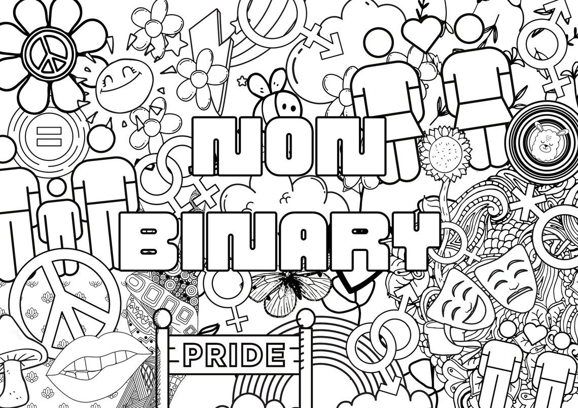 Non Binary LGBTQIA A3 Printable Colouring Page Coloring - Etsy