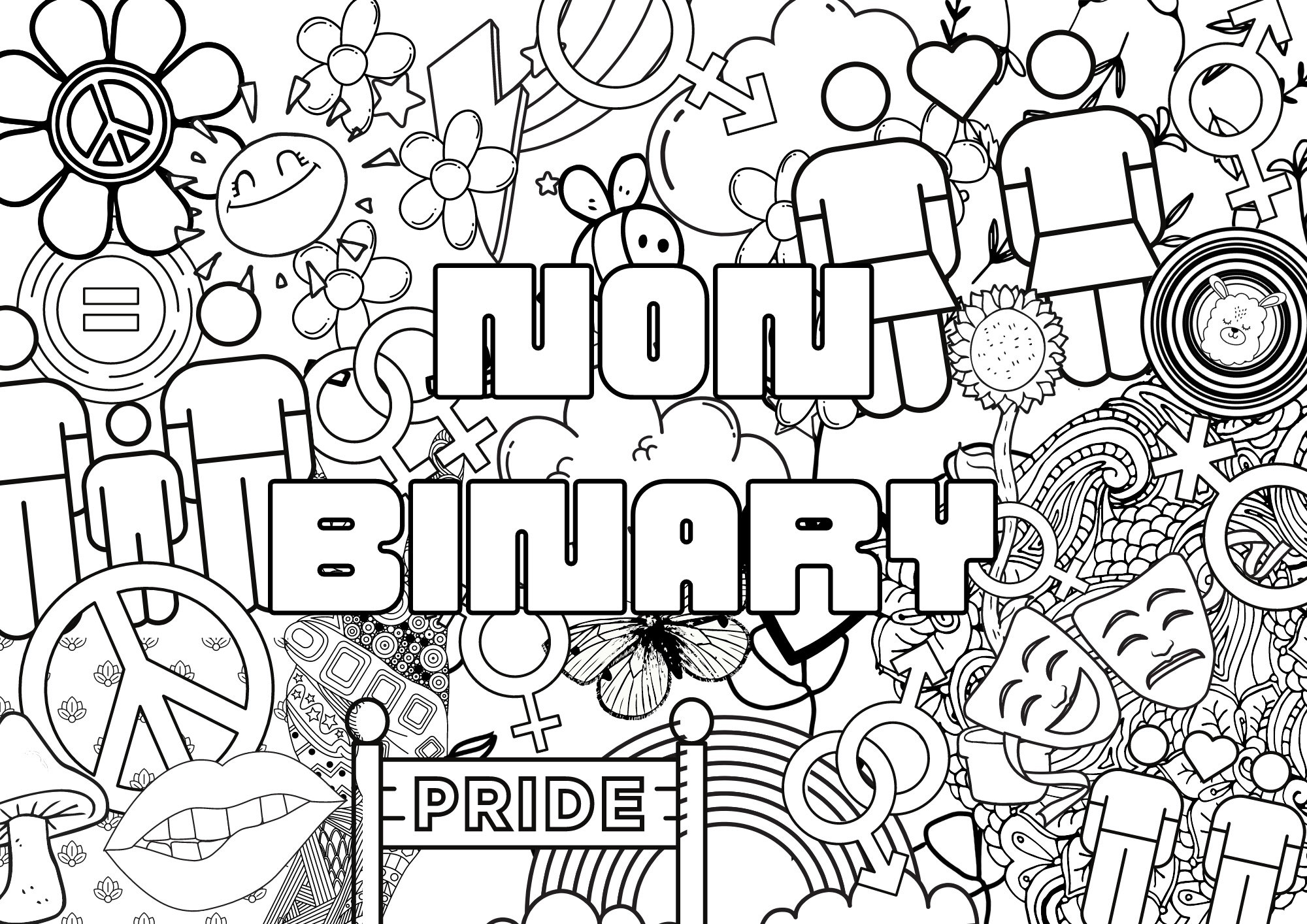 Non Binary LGBTQIA A3 Printable Colouring Page Coloring - Etsy