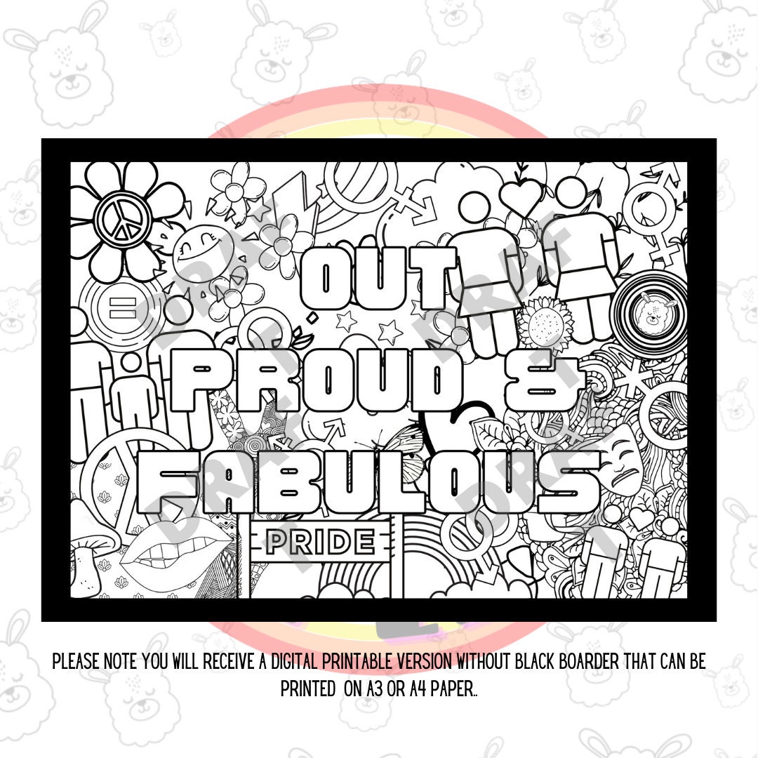 Out Proud & Fabulous LGBTQIA A3 Printable Colouring Page - Etsy