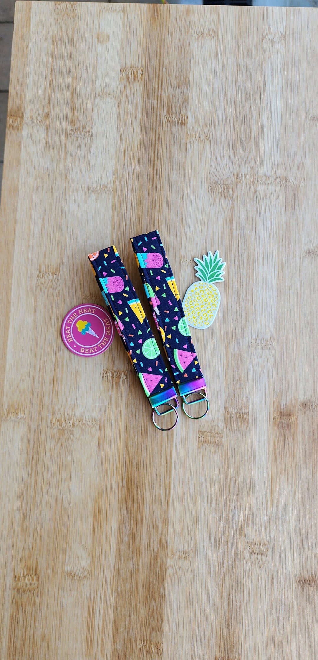 Key Fob Wristlets in Blue & Fruity Pattern - Key Wristlet Hardware With ...