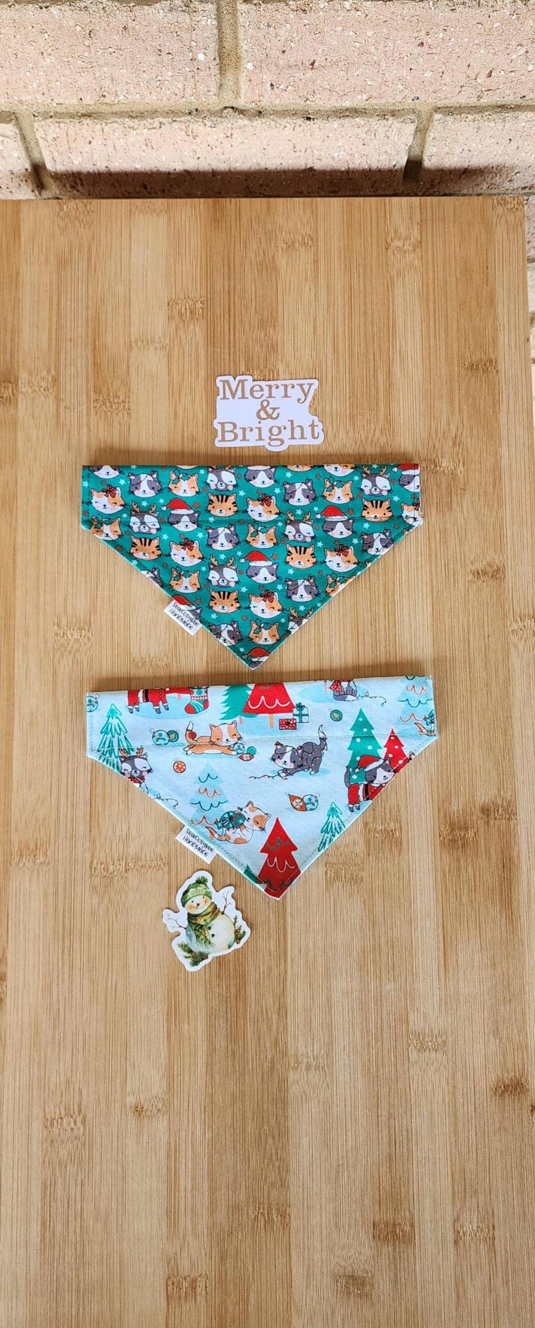 Cat Bandana Over-the-collar in Blue & Green Christmas Cats Pattern, One ...