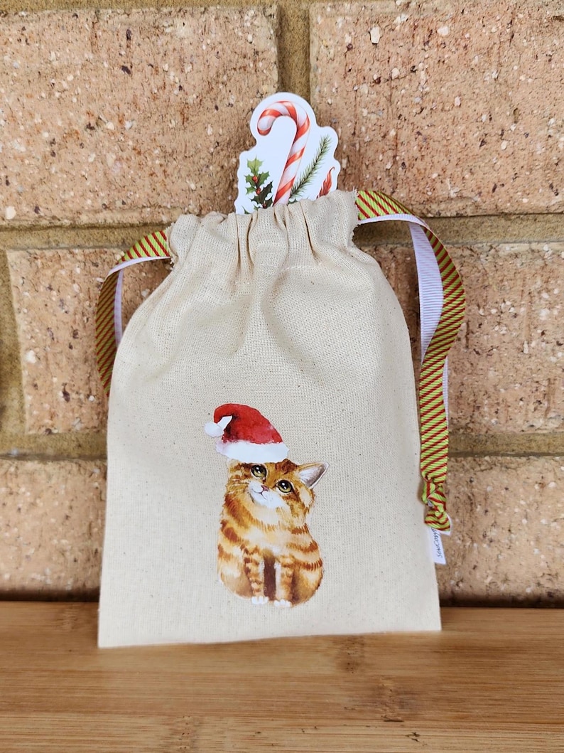 Christmas Cat Calico Cotton Gift Bag, Iron-on Tabby, Ragdoll & Maine ...