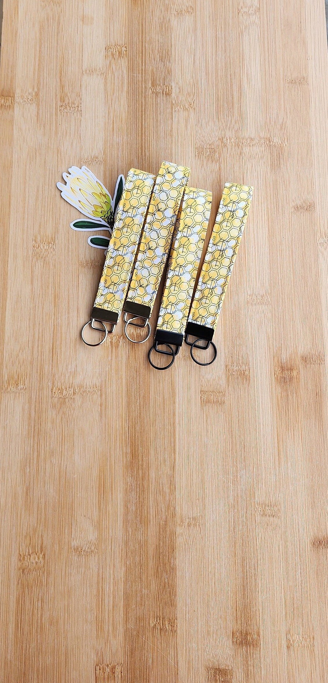 Key Fob Wristlets in Yellow Honeycomb Pattern, Key Wristlet With Split ...