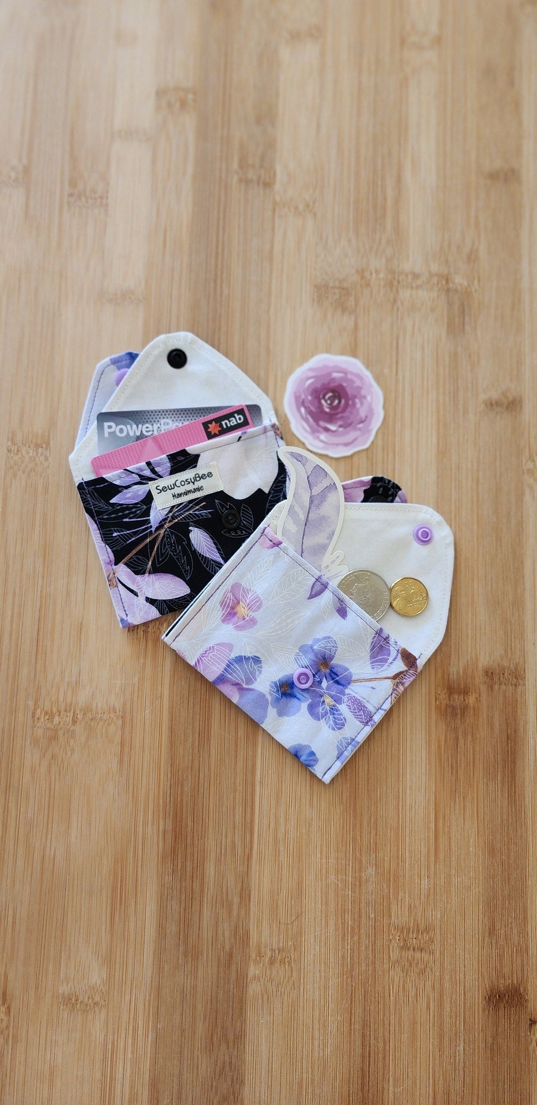 Double Sided Coin Purse & Card Holder With Snap on / Clip on Button ...