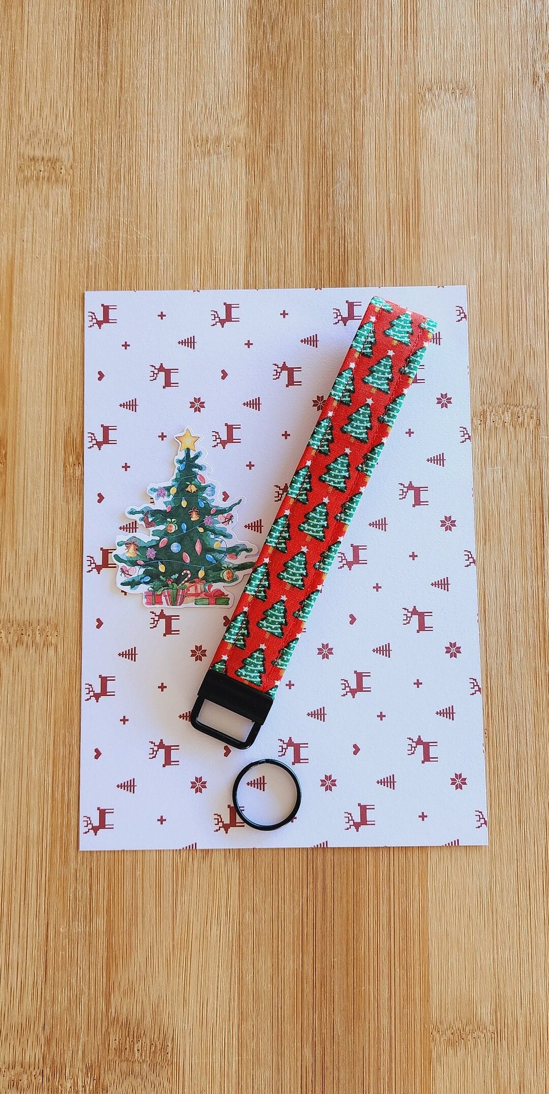 Key Wristlet in Christmas Trees Pattern Festive Red Key Wristlet With ...