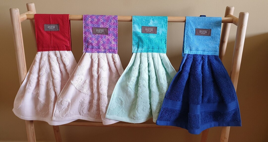 Double Sided Loop Over Cotton Hand Towels in Pink, Blue and Turquoise ...