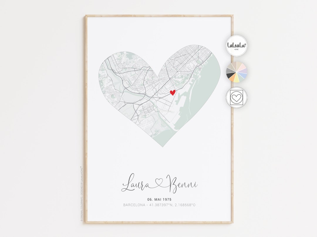 Heart Partner Coordinates Picture Wedding Gift Personalized Anniversary ...