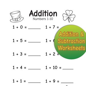 St Patricks Day, Addition and Subtraction Printable Worksheets, Numbers ...