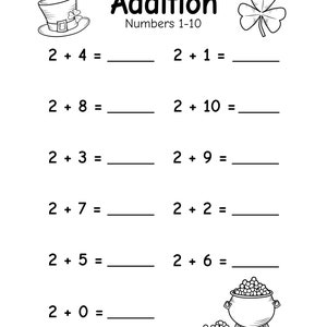 St Patricks Day, Addition and Subtraction Printable Worksheets, Numbers ...