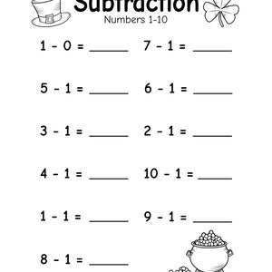 St Patricks Day, Addition and Subtraction Printable Worksheets, Numbers ...