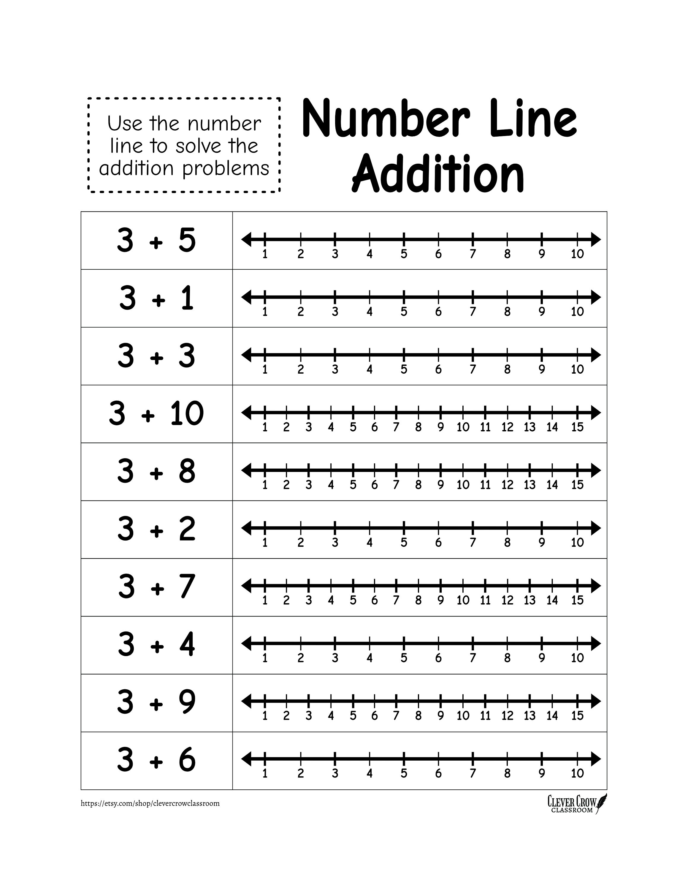 Number Line Addition, 1-10, 10 Printable Worksheets, Preschool - 1st ...