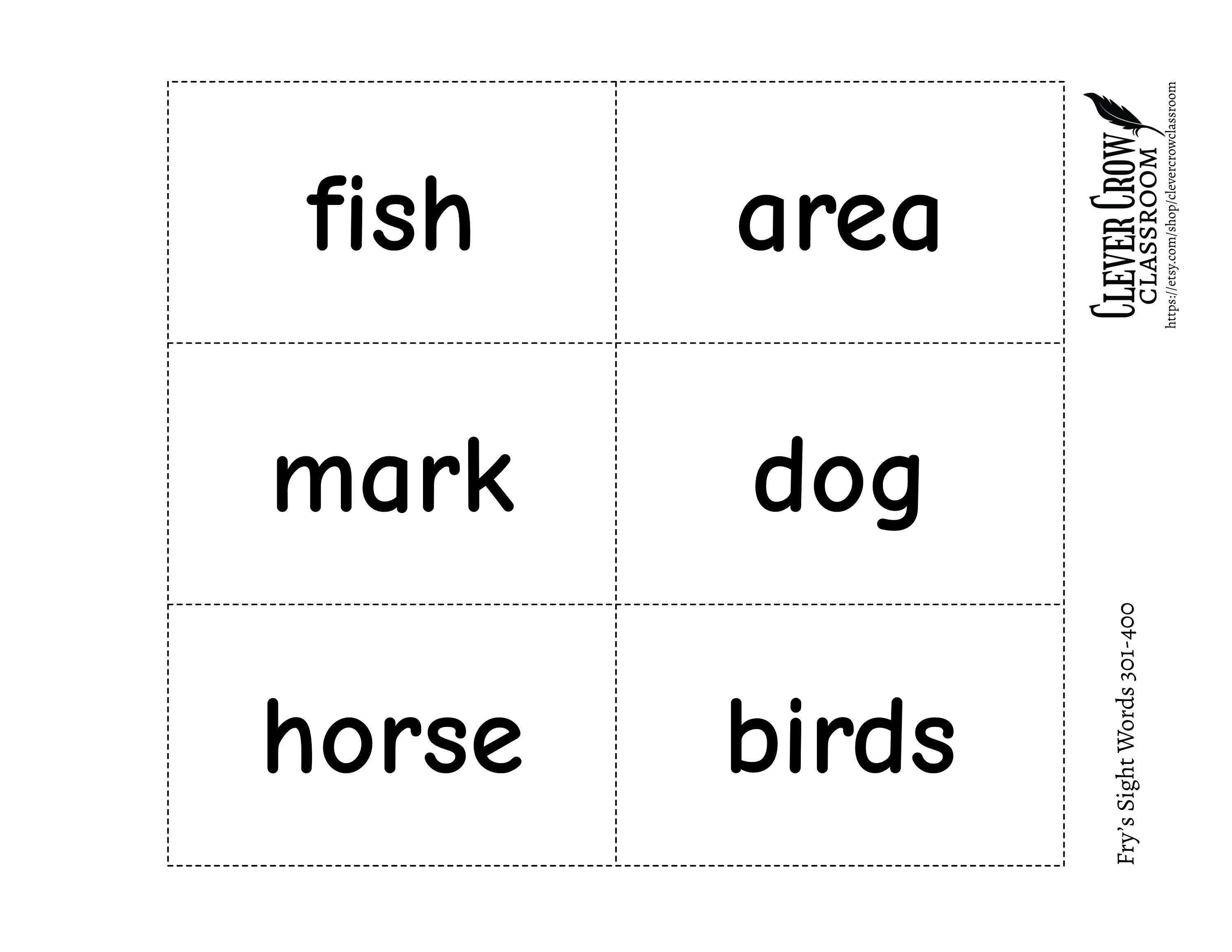 Fry Words, Fourth 100 Words Flash Cards, Sight Words, Words 301-400 - Etsy