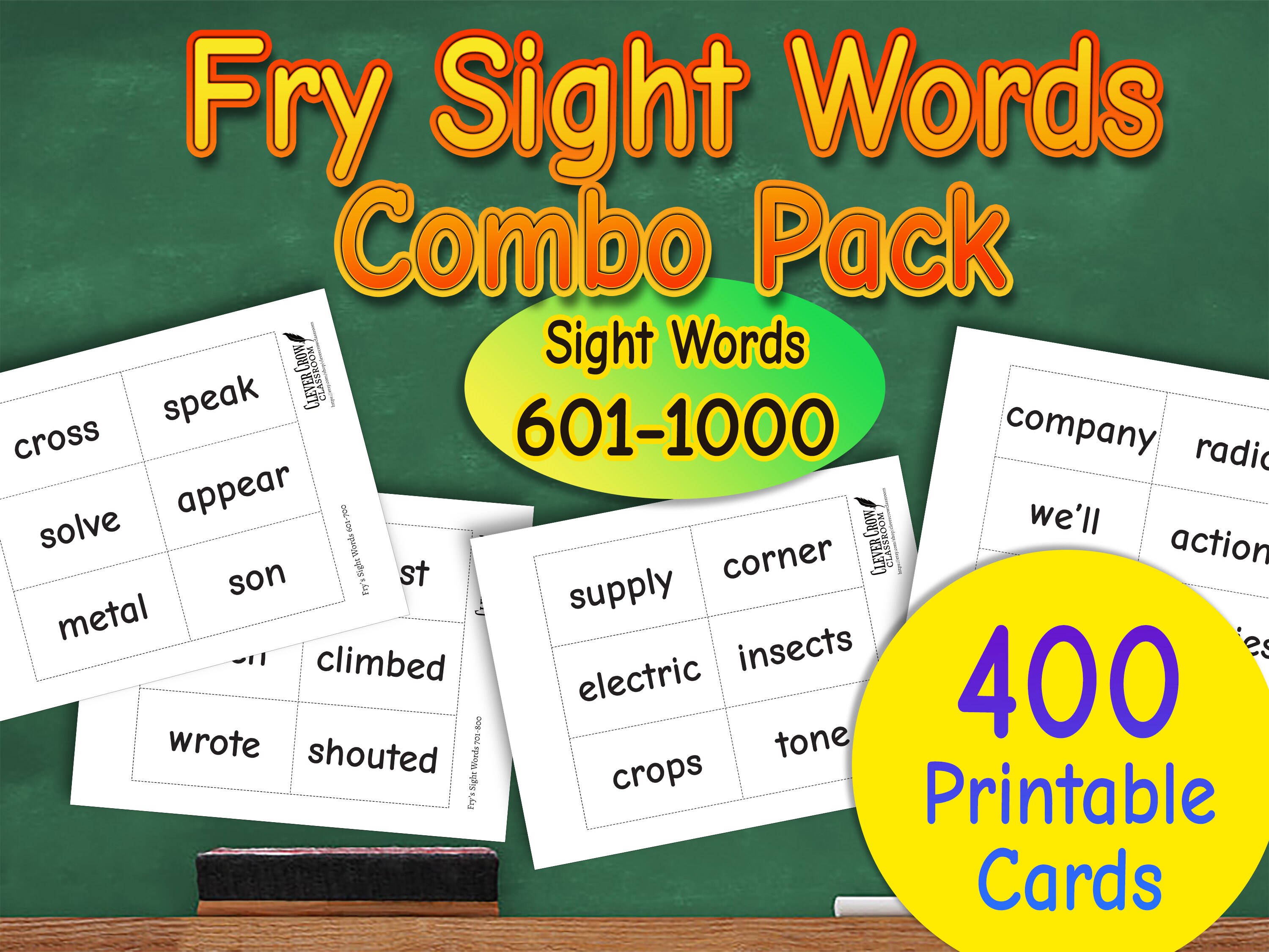 Fry Words Sight Words 601-1000 Combo Pack Flash Cards - Etsy