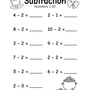 St Patricks Day, Addition and Subtraction Printable Worksheets, Numbers ...