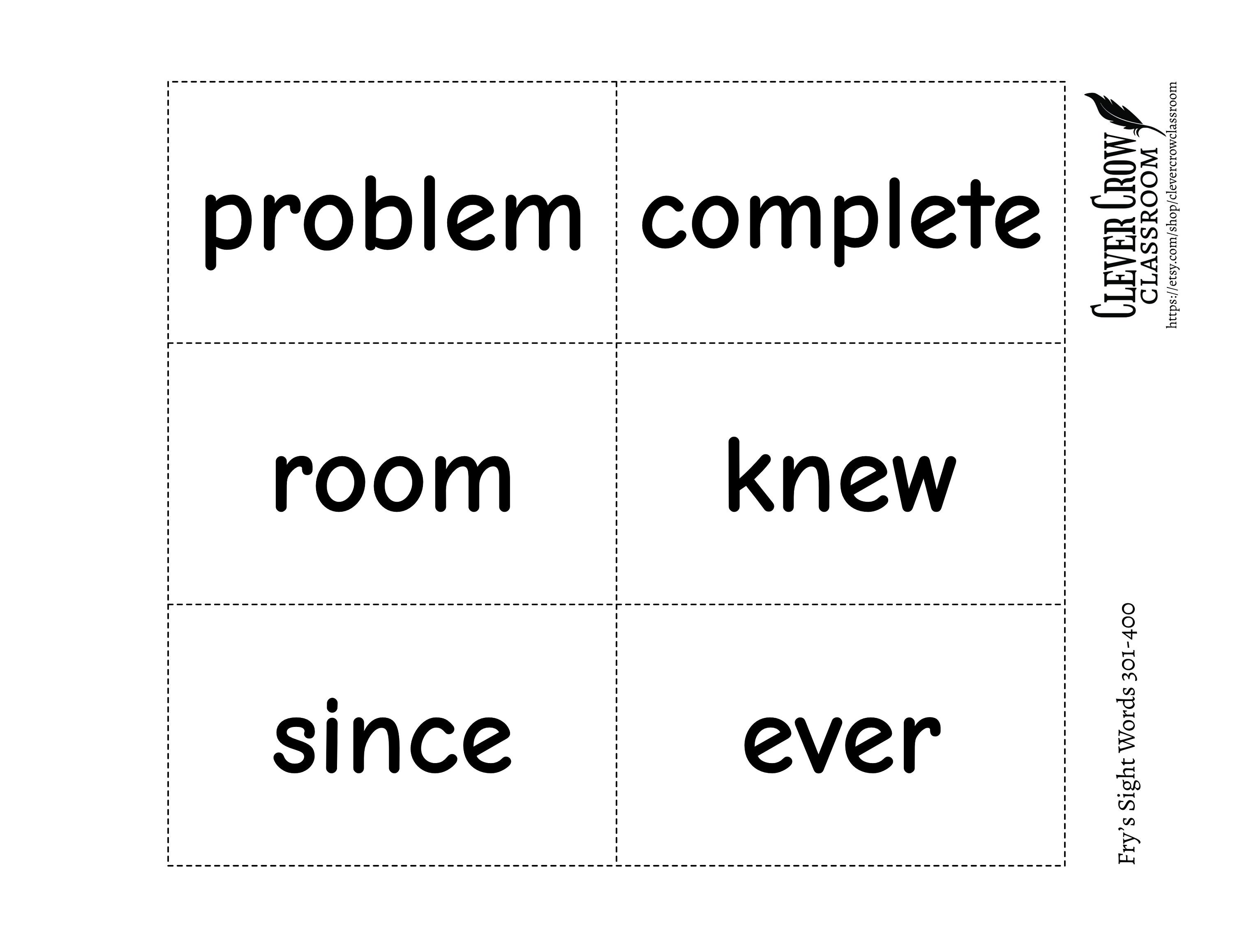 Fry Words, Fourth 100 Words Flash Cards, Sight Words, Words 301-400 - Etsy