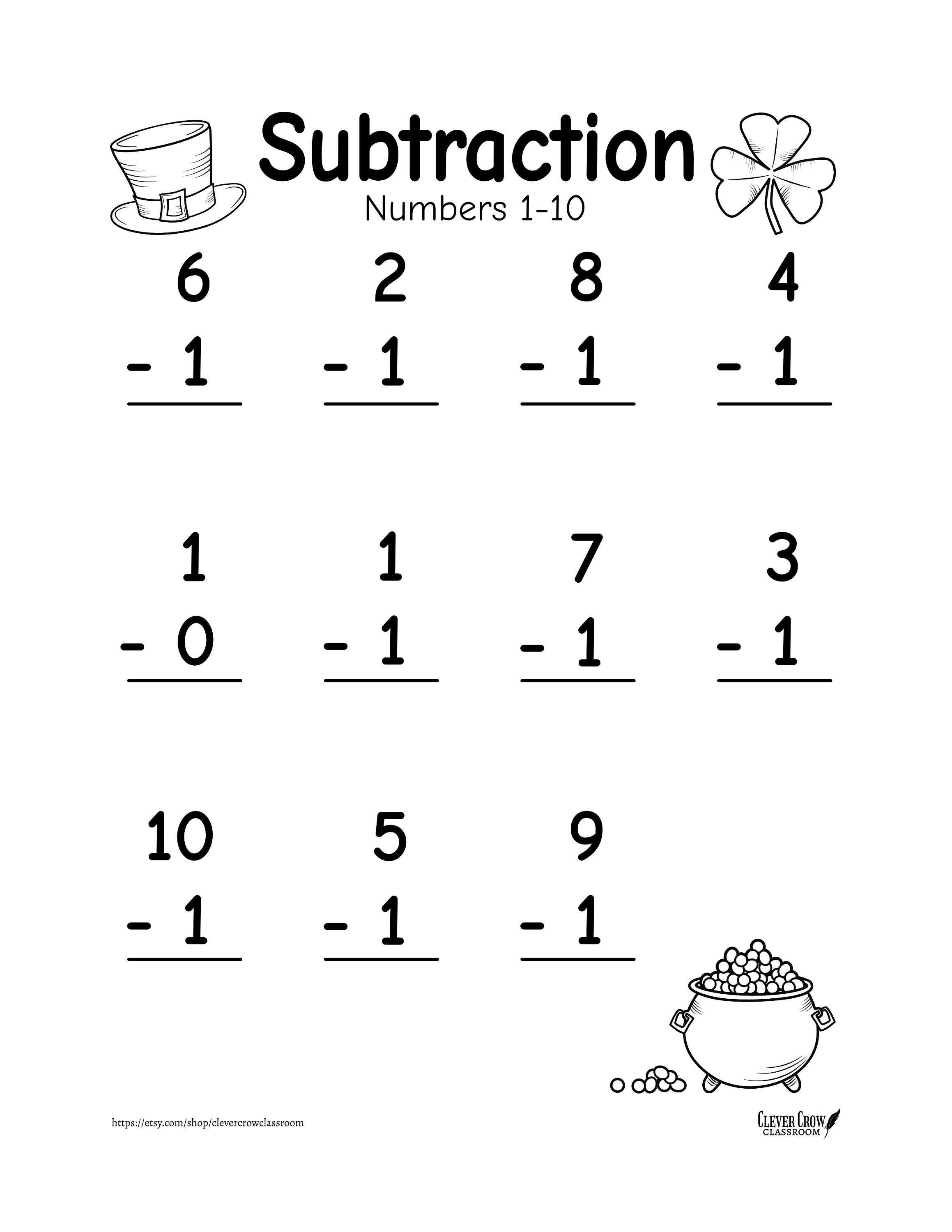 St Patricks Day, Addition and Subtraction Printable Worksheets, Numbers ...