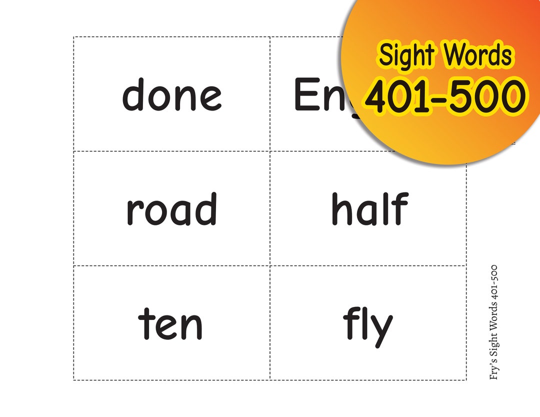 Fry Words, Fifth 100 Words Flash Cards, Sight Words, Words 401-500 - Etsy