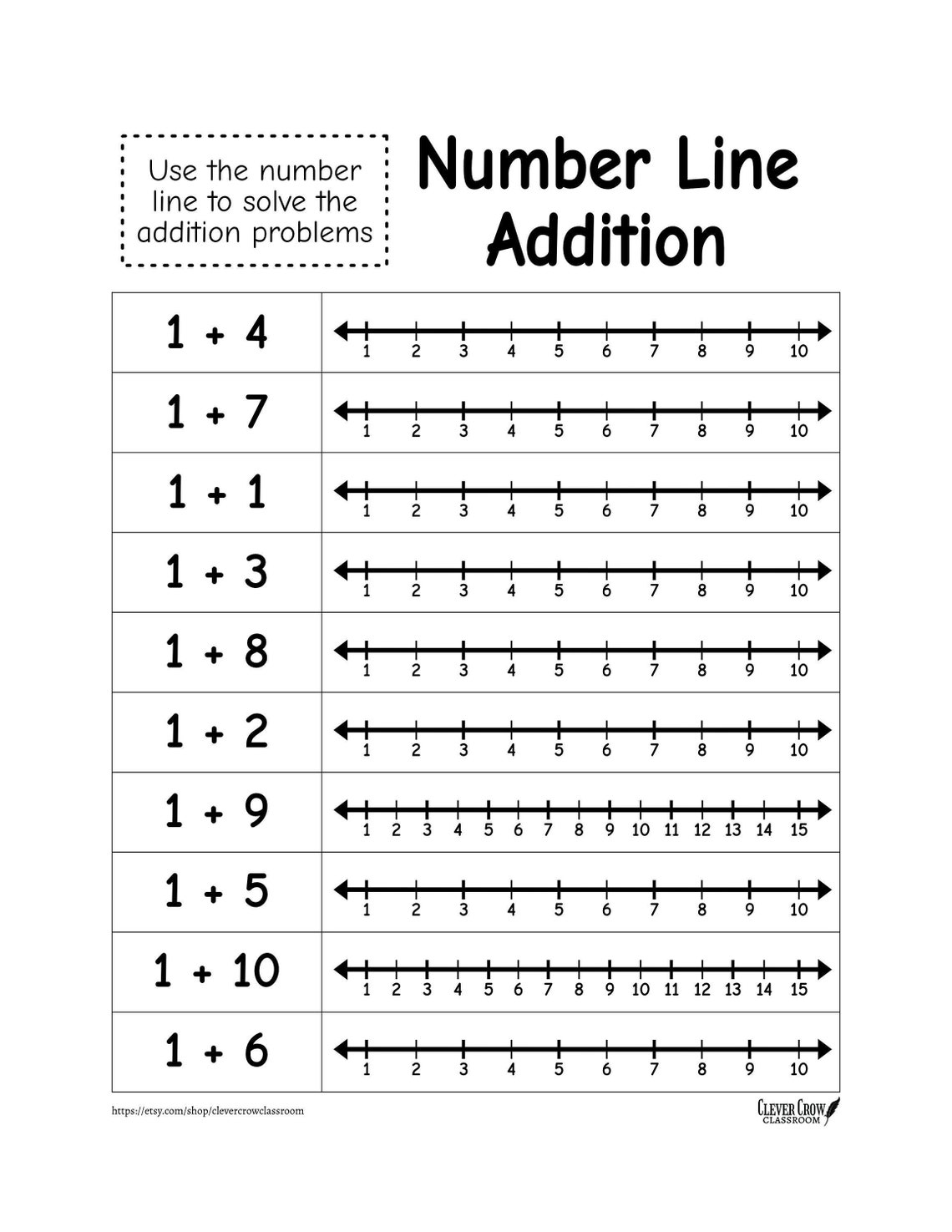 Number Line Addition, 1-10, 10 Printable Worksheets, Preschool - 1st ...