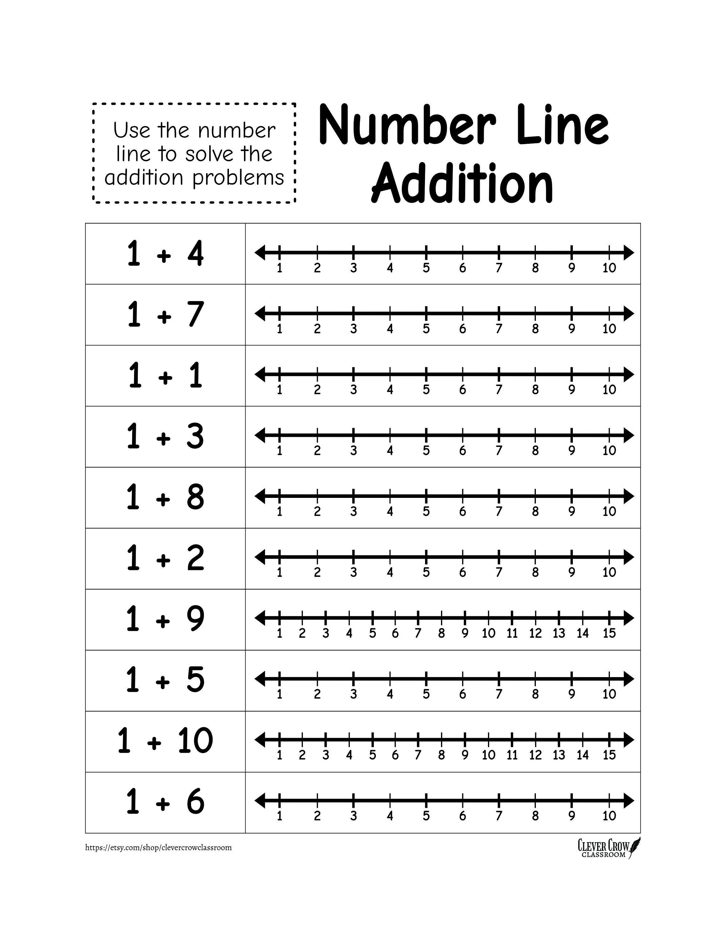 Number Line Addition, 1-10, 10 Printable Worksheets, Preschool - 1st ...