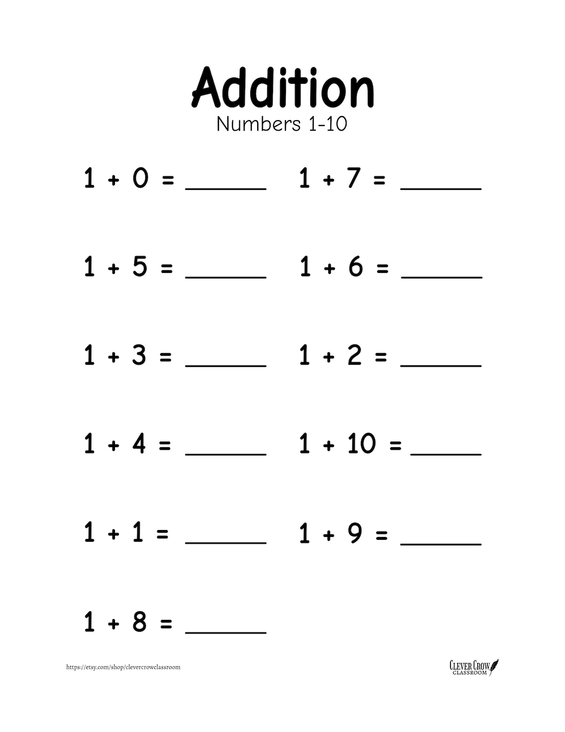 Addition Worksheets, Numbers 1-10, 20 Printable Worksheets, Vertical ...