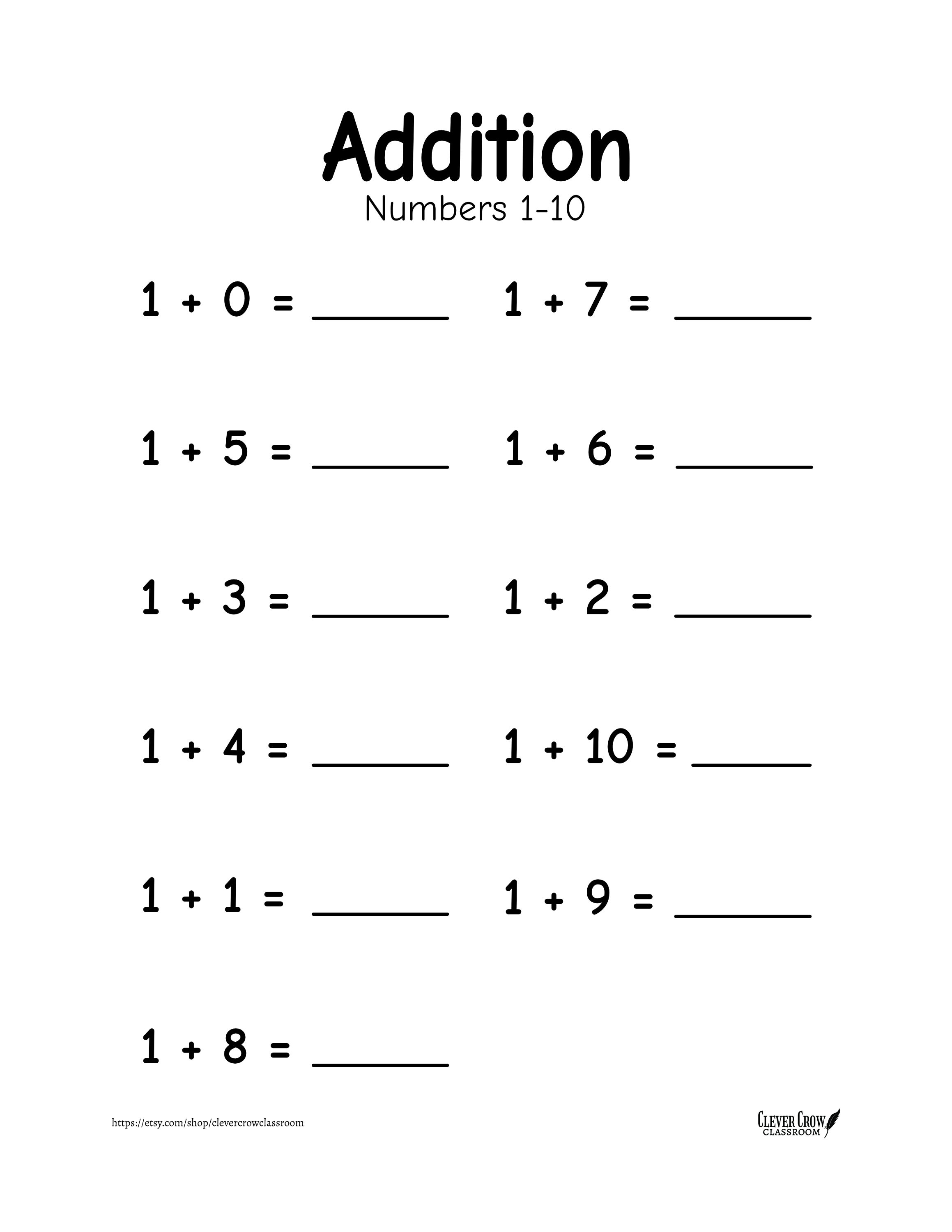 Addition Worksheets, Numbers 1-10, 20 Printable Worksheets, Vertical ...