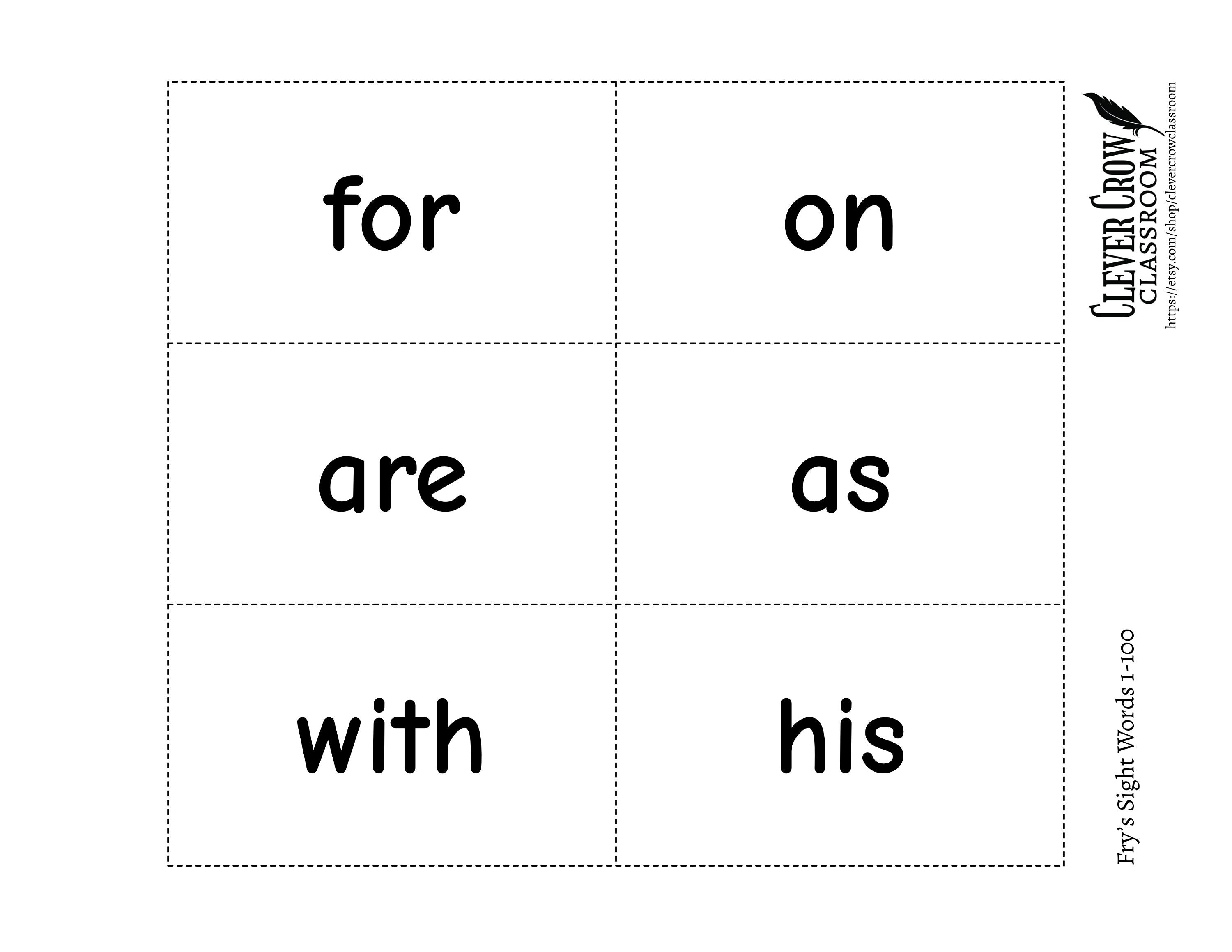 Fry Words, First 100 Words Flash Cards, Sight Words - Etsy