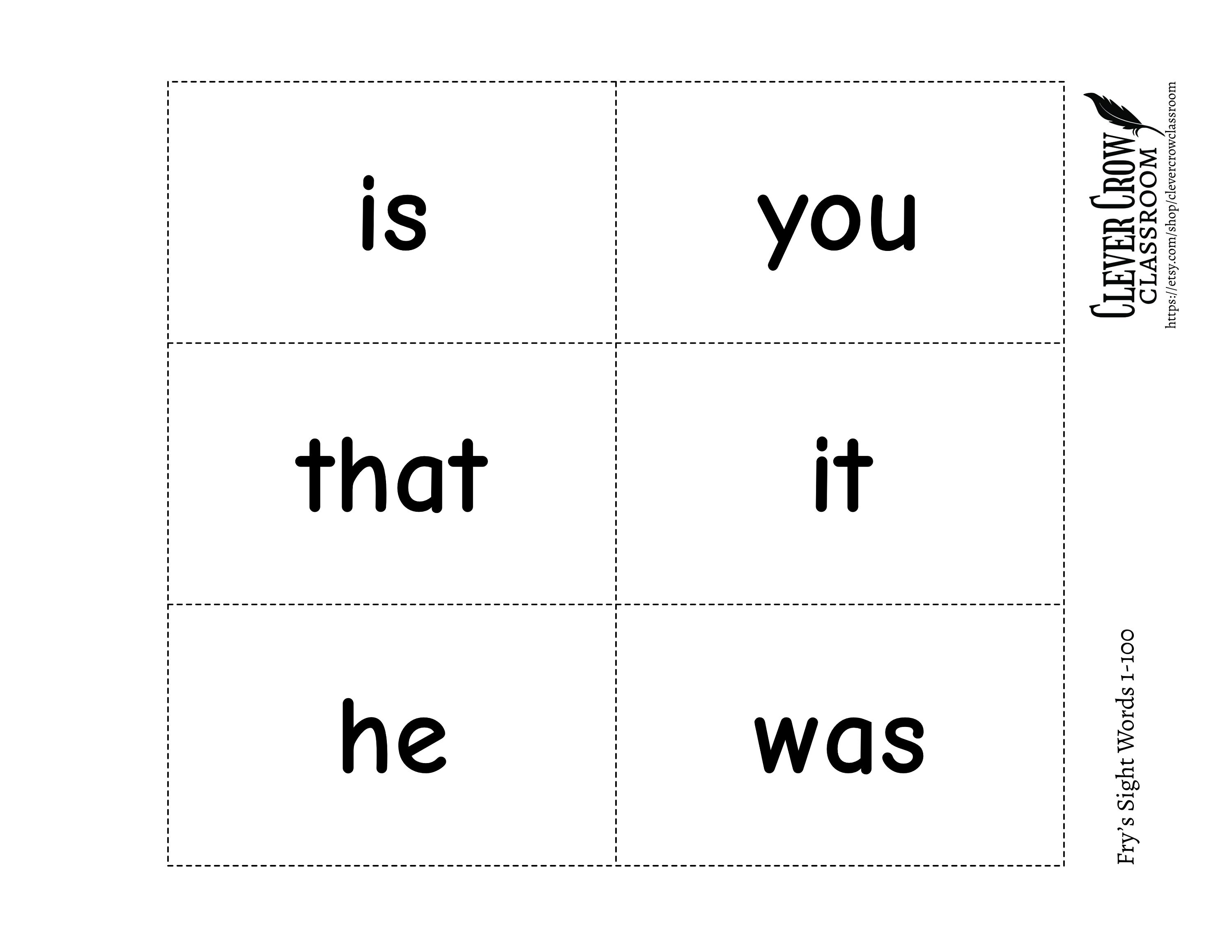 Fry Words, First 100 Words Flash Cards, Sight Words - Etsy