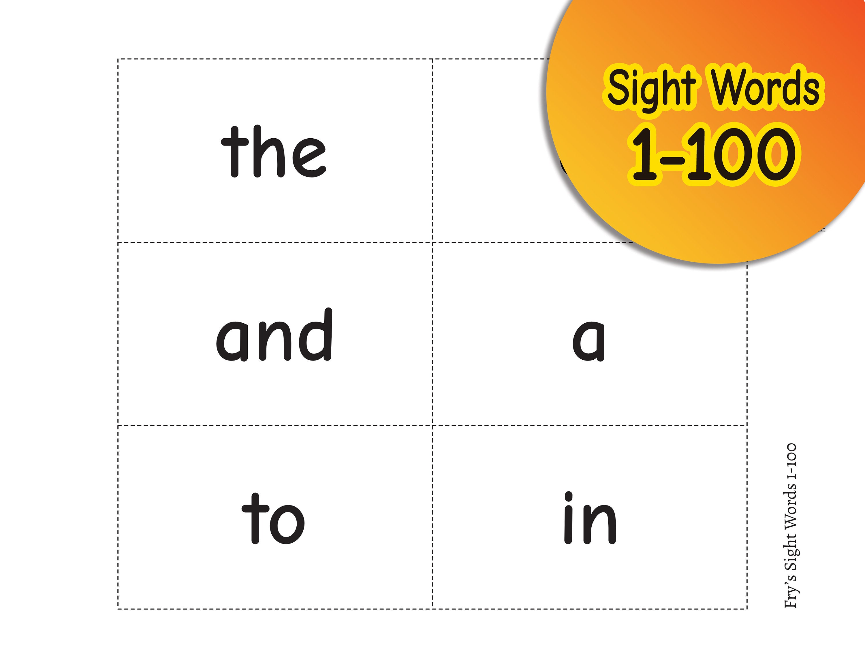 Fry Words, First 100 Words Flash Cards, Sight Words - Etsy