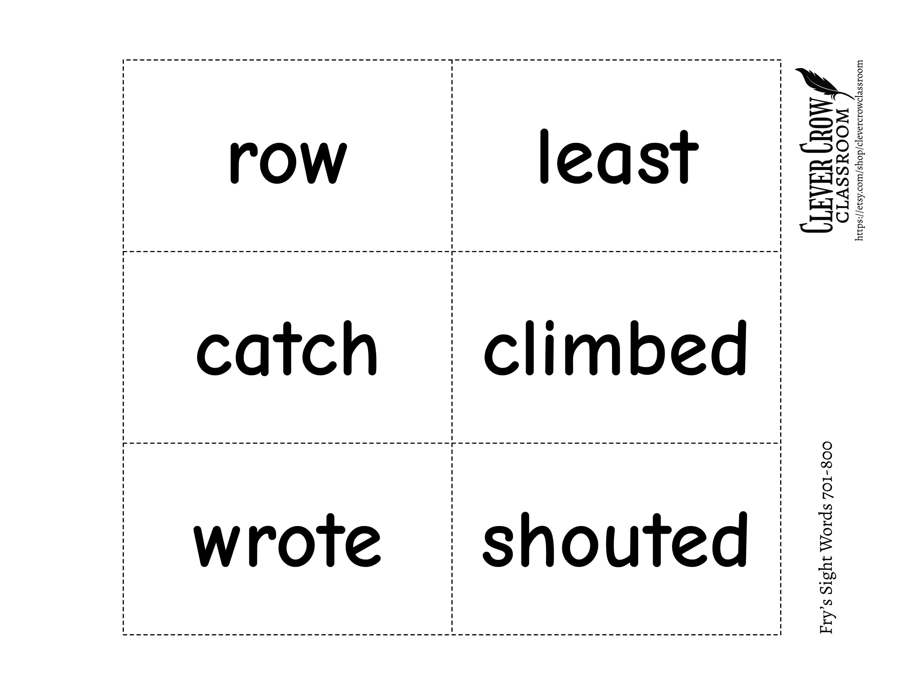 Fry Words, Eighth 100 Words Flash Cards, Sight Words, Words 701-800 - Etsy