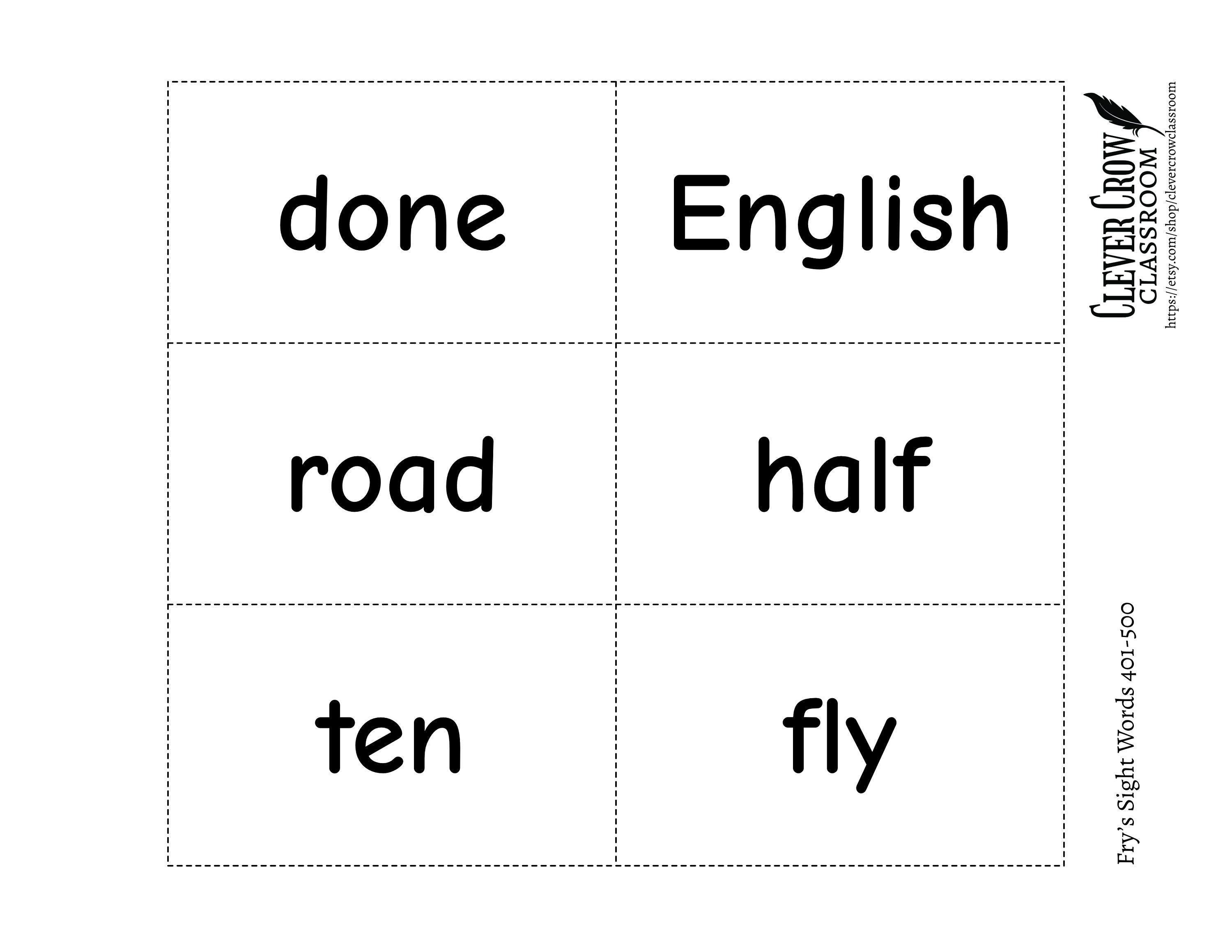 Fry Words, Fifth 100 Words Flash Cards, Sight Words, Words 401-500 - Etsy