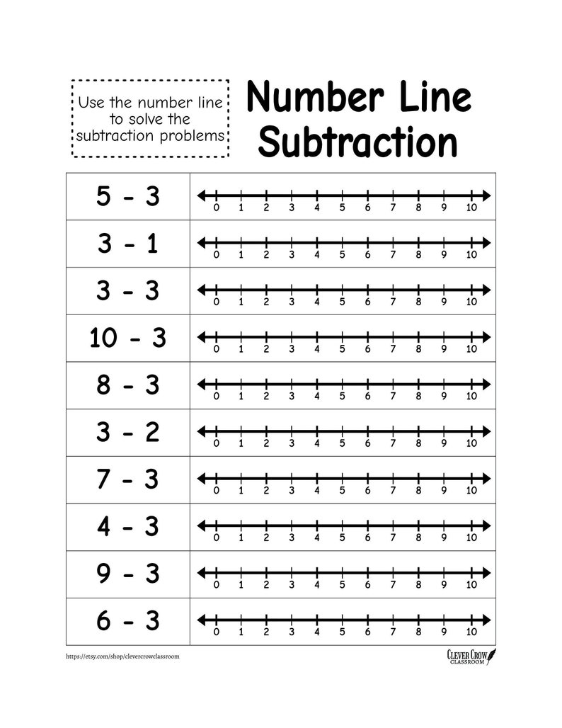 Number Line Subtraction, Numbers 1-10, 10 Printable Worksheets ...
