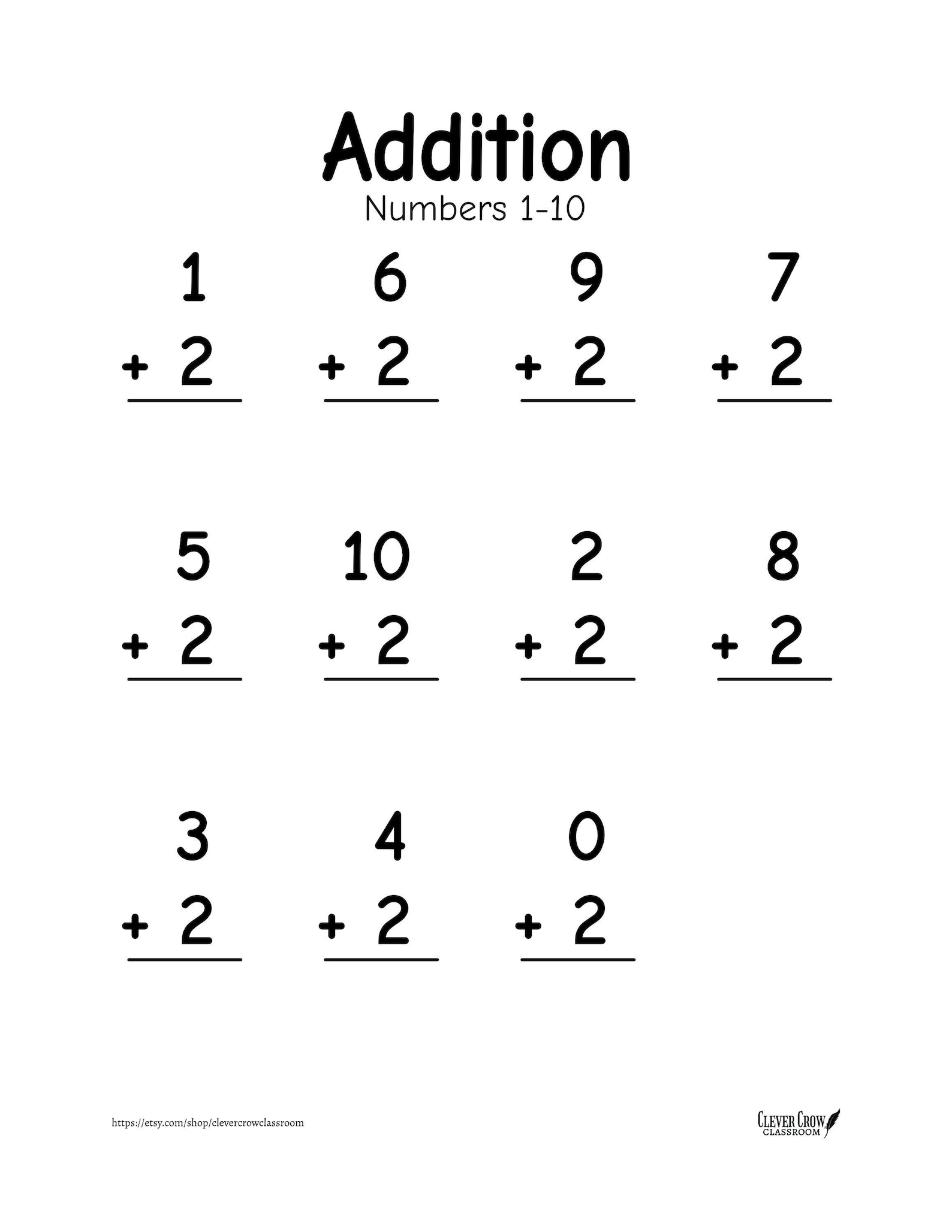 Addition Worksheets, Numbers 1-10, 20 Printable Worksheets, Vertical ...