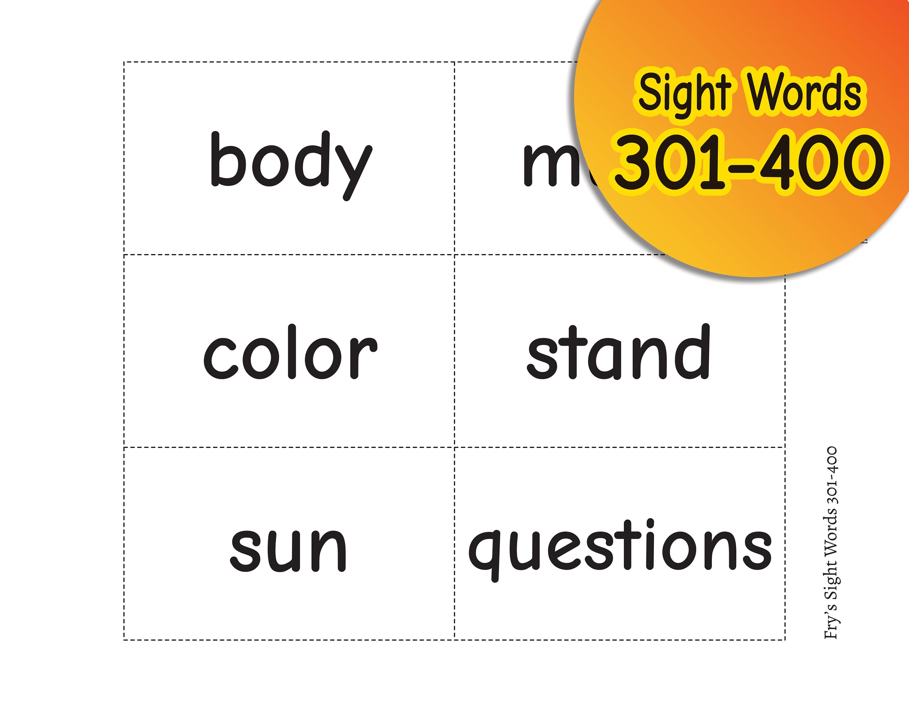 Fry Words, Fourth 100 Words Flash Cards, Sight Words, Words 301-400 - Etsy