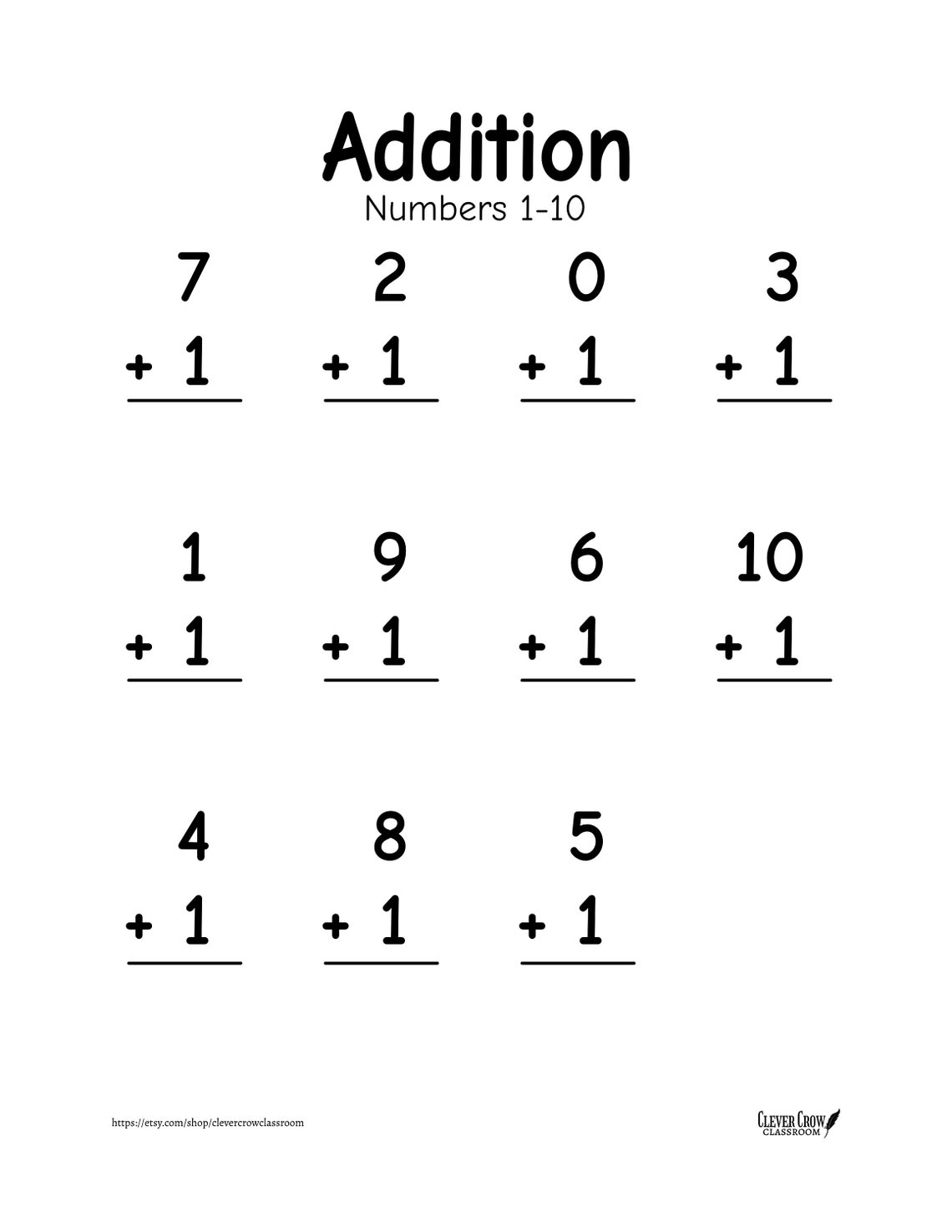 Addition Worksheets, Numbers 1-10, 20 Printable Worksheets, Vertical ...