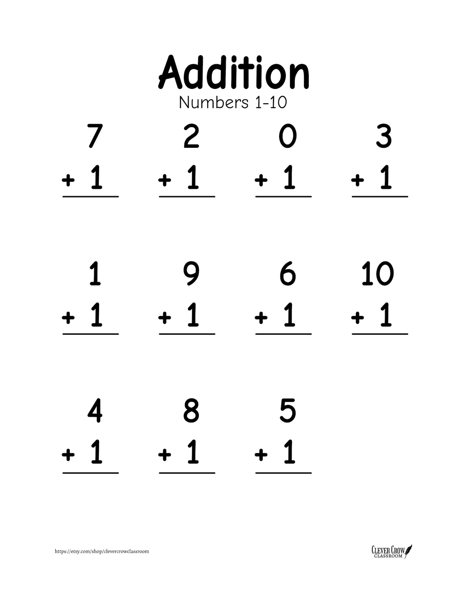 Addition Worksheets, Numbers 1-10, 20 Printable Worksheets, Vertical ...