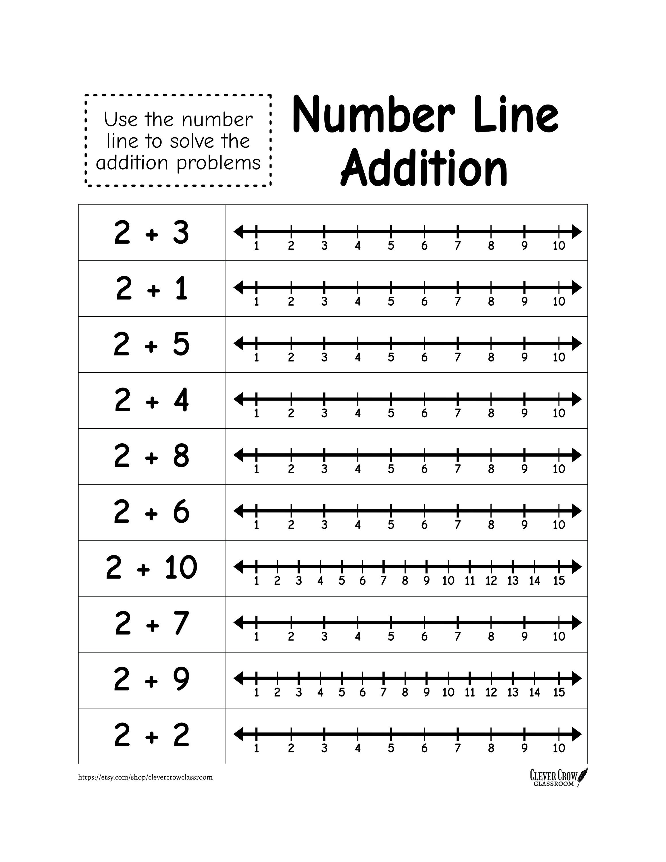 Number Line Addition, 1-10, 10 Printable Worksheets, Preschool - 1st ...