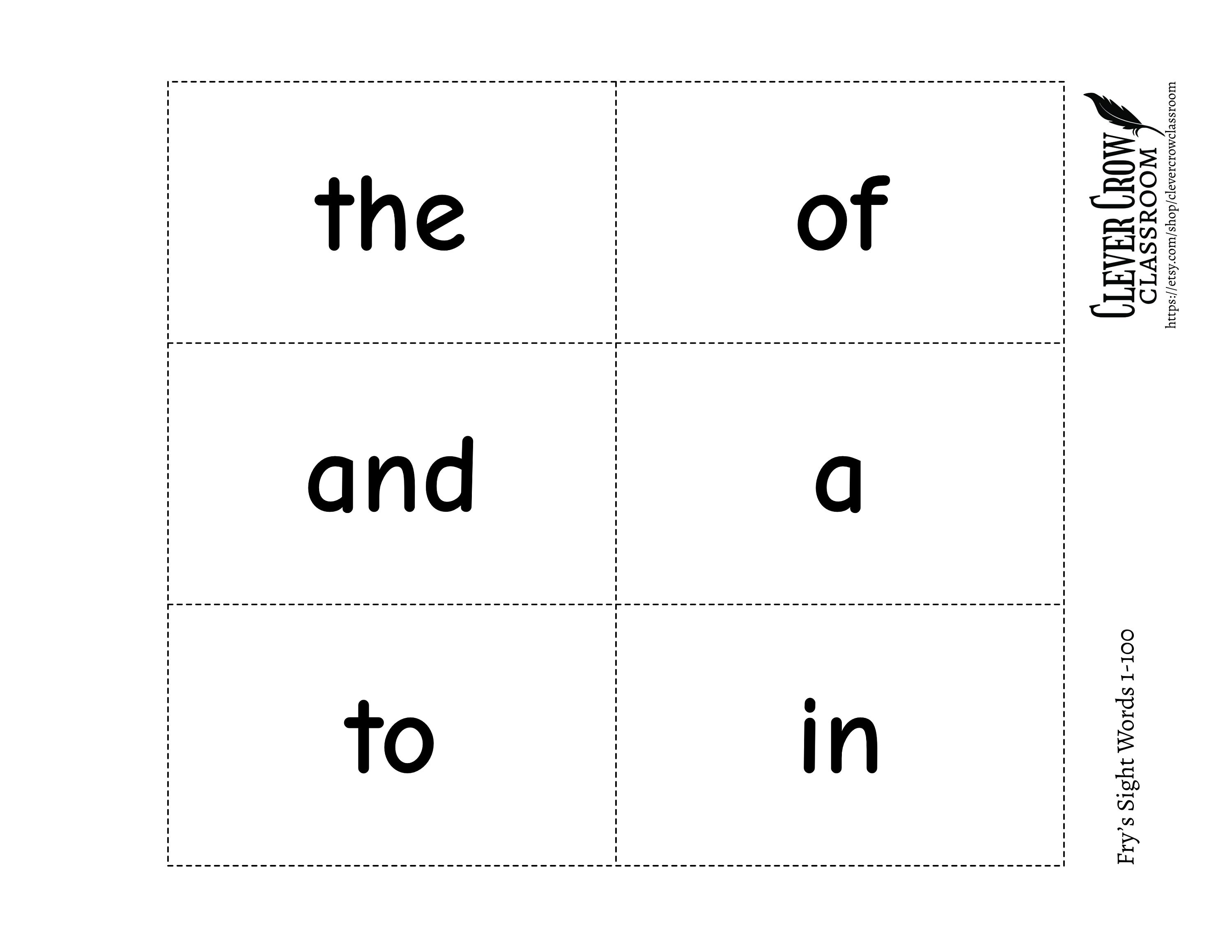 Fry Words, First 100 Words Flash Cards, Sight Words - Etsy