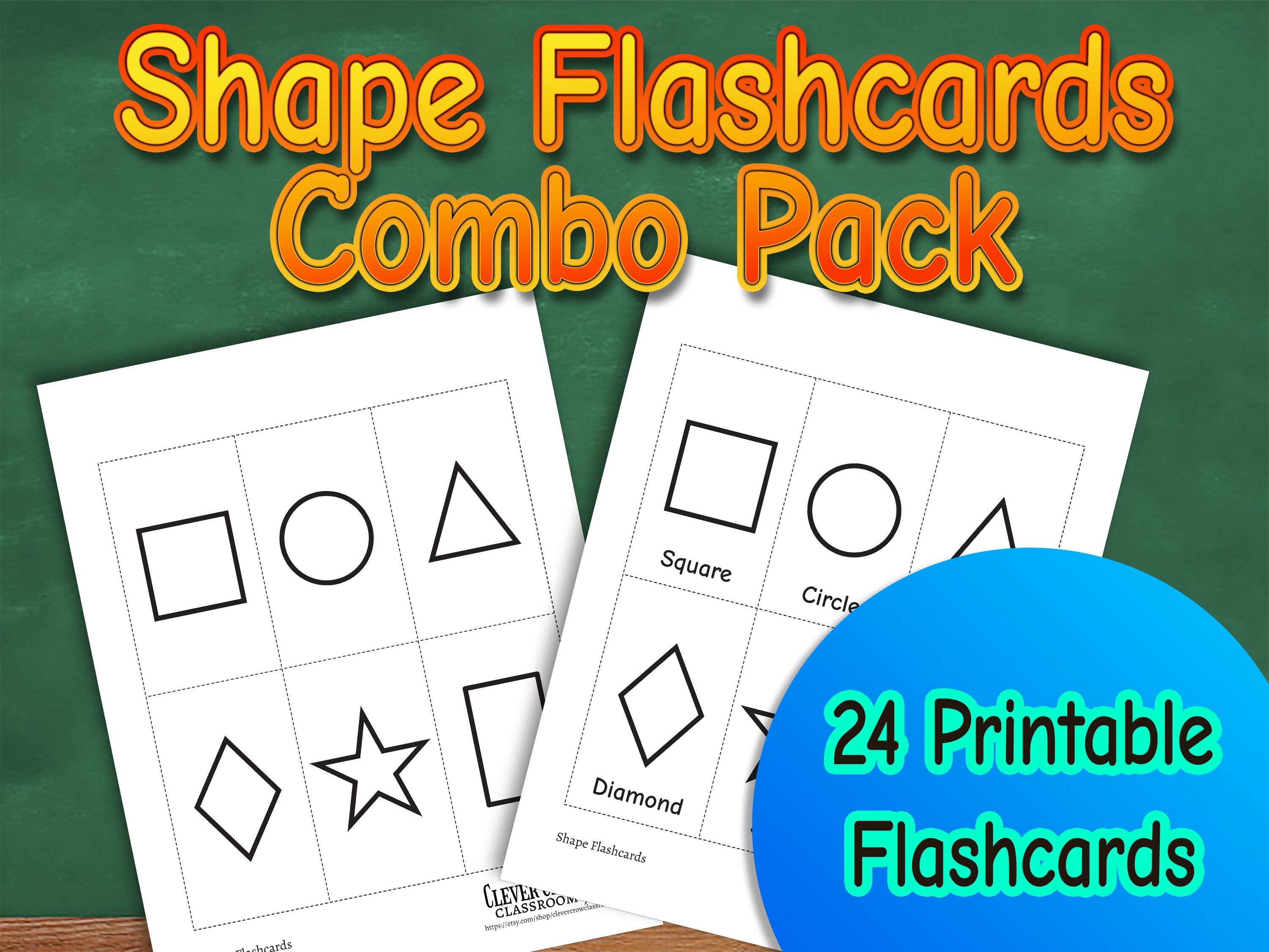 Shape Flashcards, 24 Printable Flashcards, Labeled and Unlableled ...