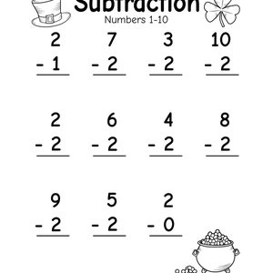 St Patricks Day, Addition and Subtraction Printable Worksheets, Numbers ...