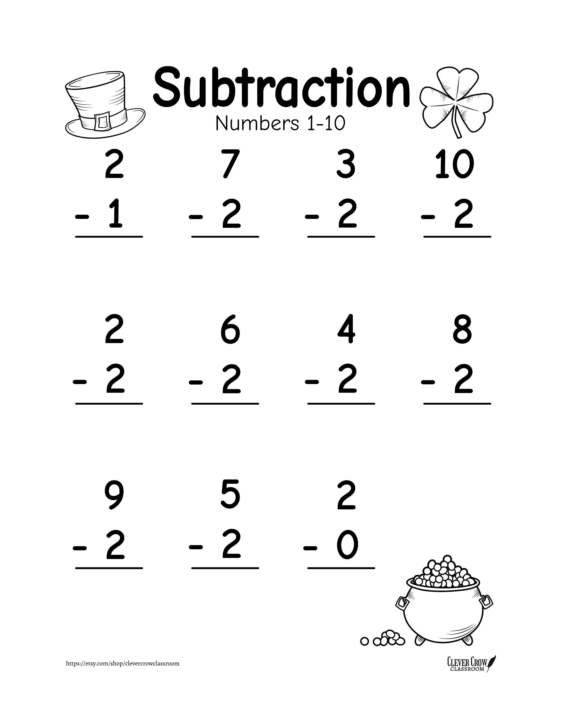 St Patricks Day, Addition and Subtraction Printable Worksheets, Numbers ...