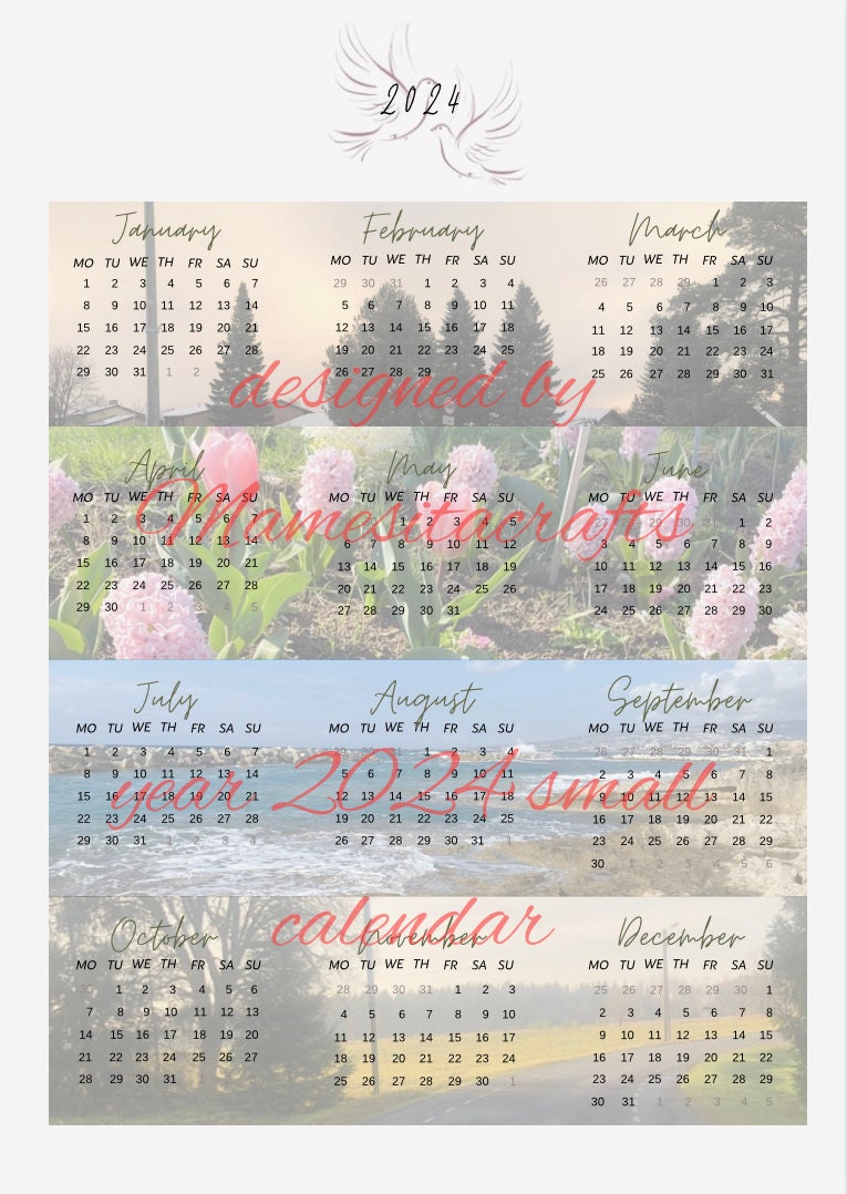 Simple One Page 2024 Calendar With Photos Taken by Me, Printable - Etsy