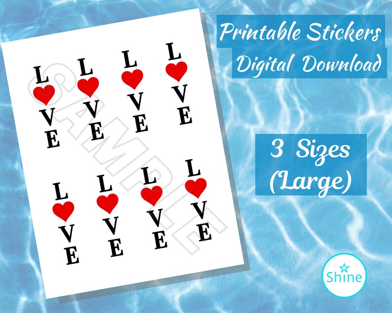 LOVE Heart Printable Stickers Digital Download Stickers 3 - Etsy