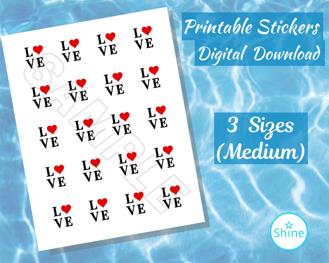 LOVE, Heart, Printable Stickers, Digital Download Stickers, 3 Sizes ...