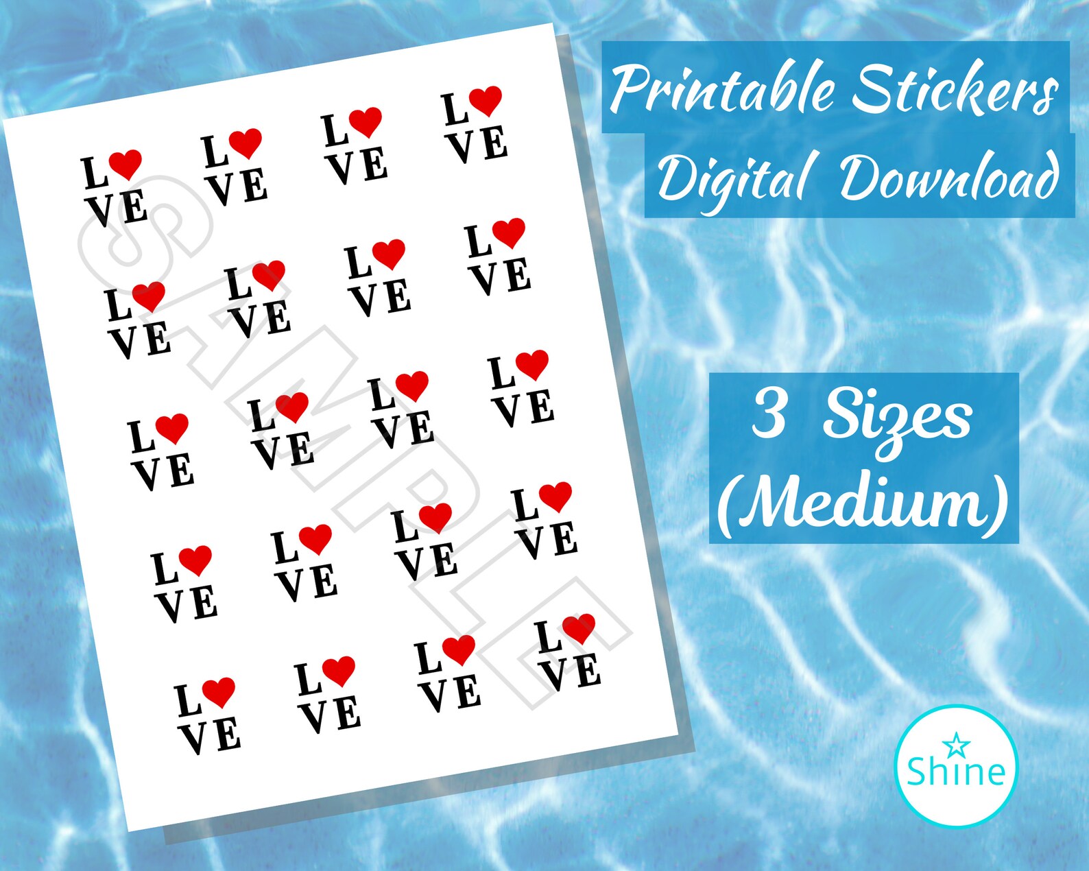 LOVE, Heart, Printable Stickers, Digital Download Stickers, 3 Sizes ...