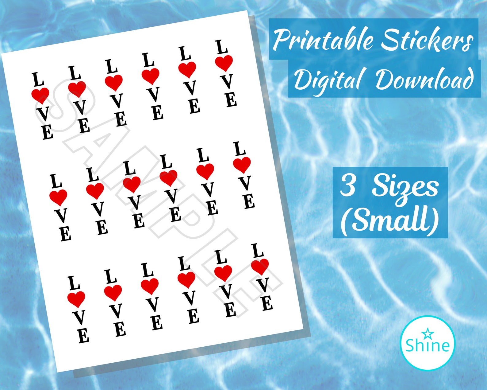 LOVE Heart Printable Stickers Digital Download Stickers 3 - Etsy