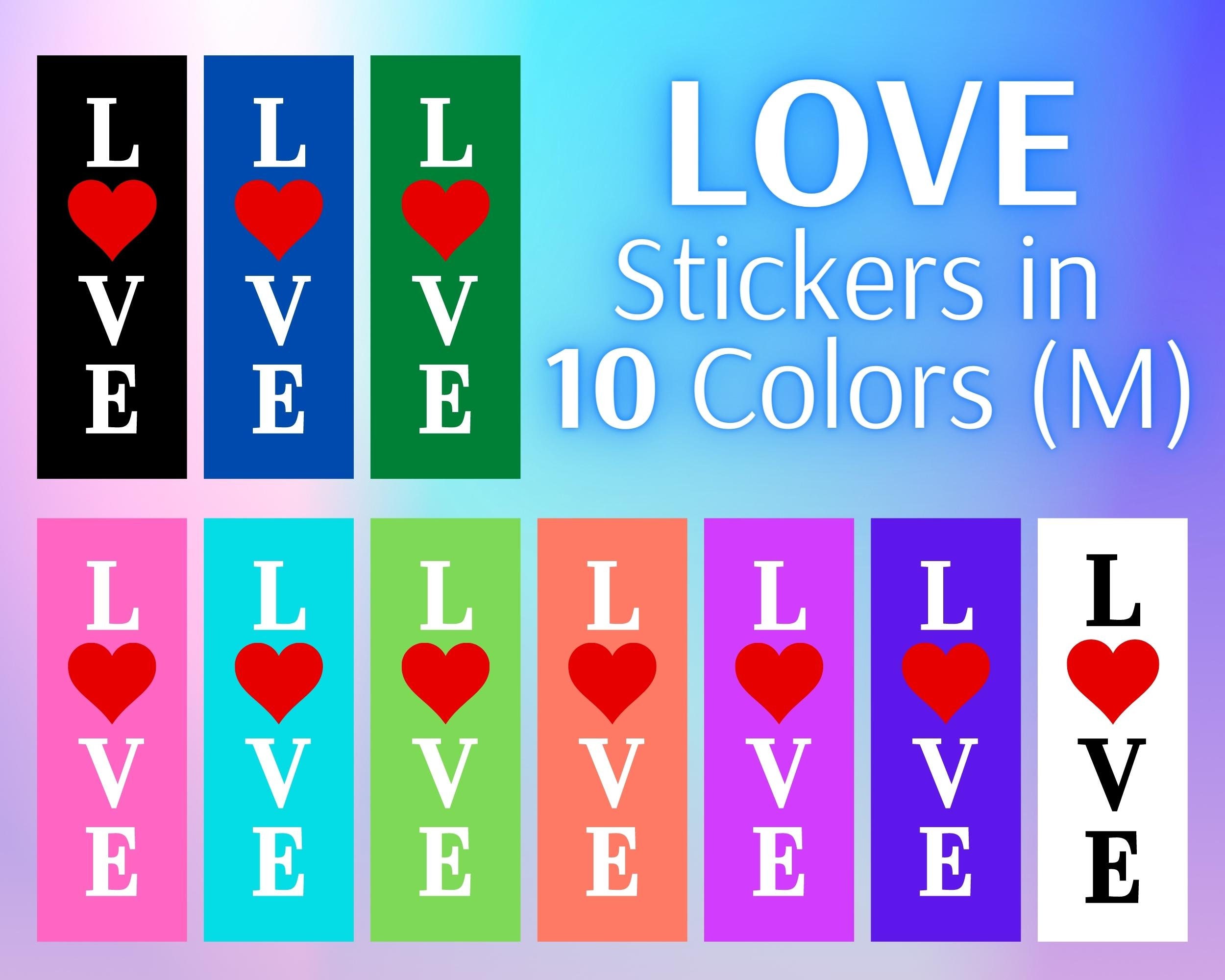 Unique LOVE Sticker in 10 Modern Colors medium, US Letter & A4 Size ...