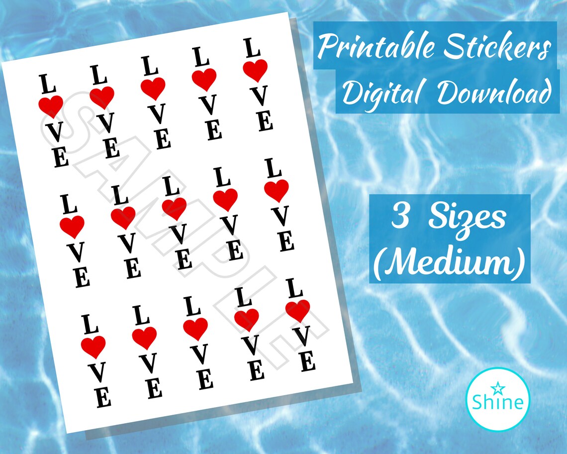 LOVE Heart Printable Stickers Digital Download Stickers 3 - Etsy